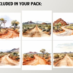 Outback Roads Watercolor Clipart Scenes, Digital & Paper Craft, Instant ...