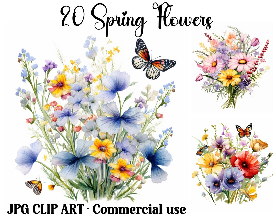 Spring Wild Flowers Watercolor Clipart Scenes, Digital & Paper Craft ...