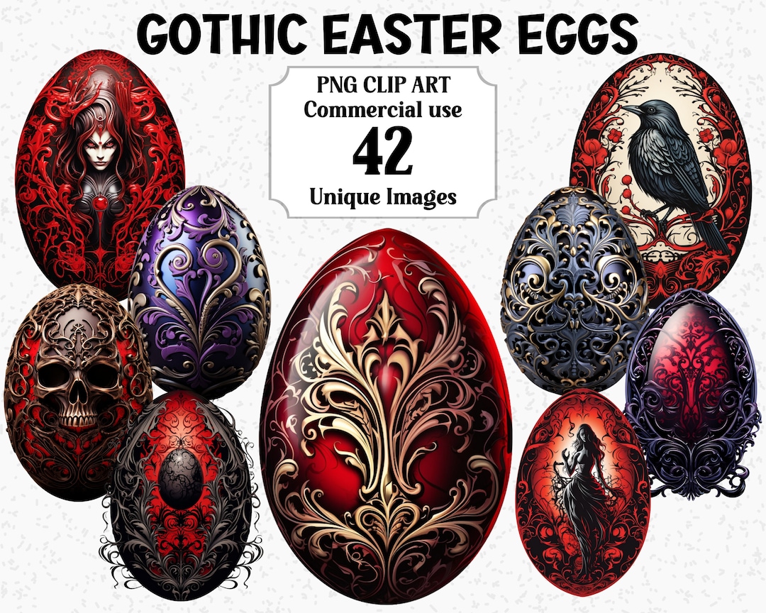 Gothic Easter Eggs Watercolor Clipart, Red Digital/paper Crafts ...