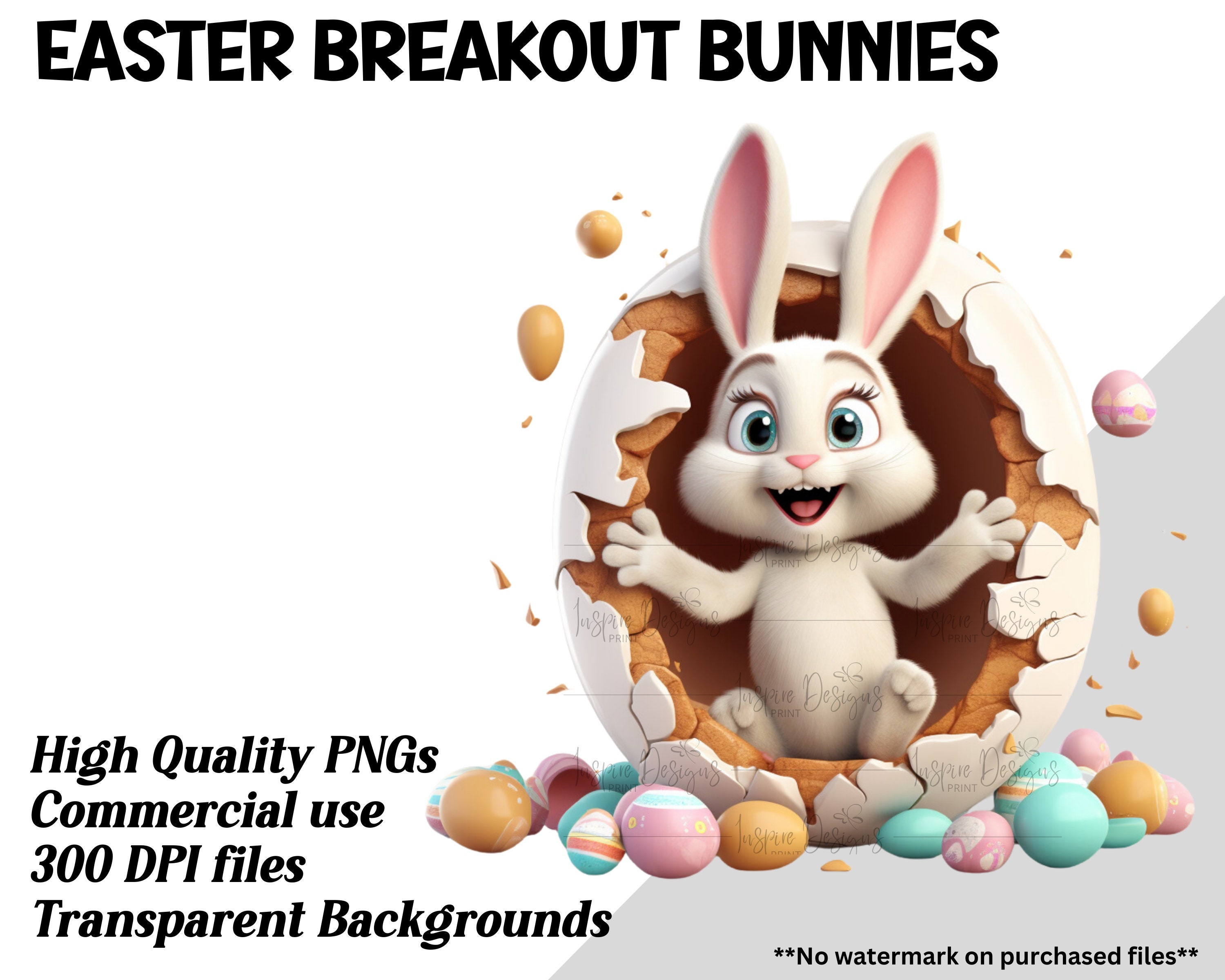 Easter Breakout Bunnies 3D Style Watercolor Bunny Rabbits Clipart ...