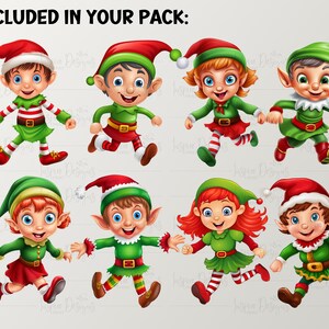 Cute Christmas Elves Clipart, Cartoon Style, Transparent Instant ...