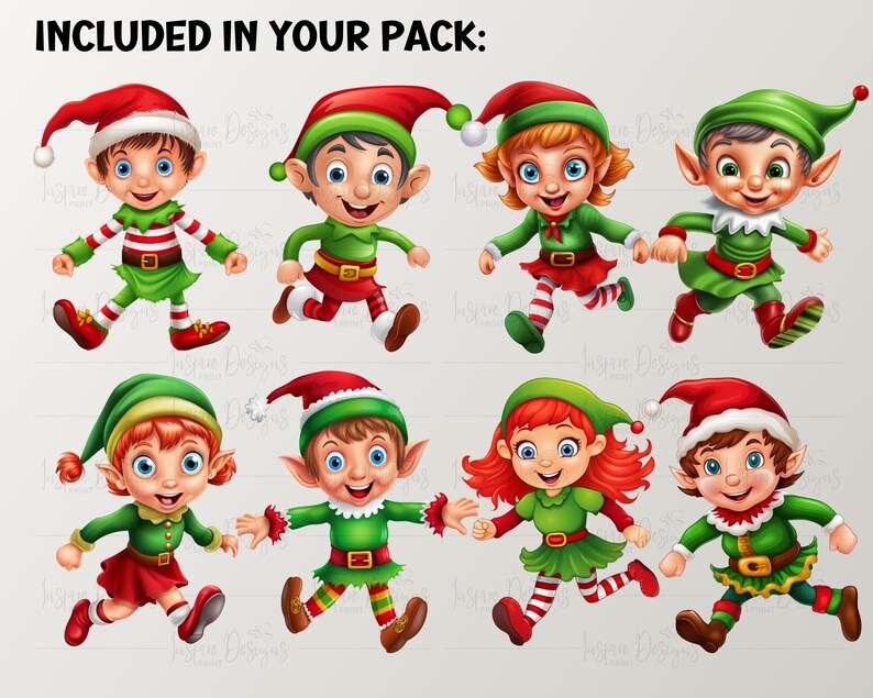 Cute Christmas Elves Clipart, Cartoon Style, Transparent Instant ...