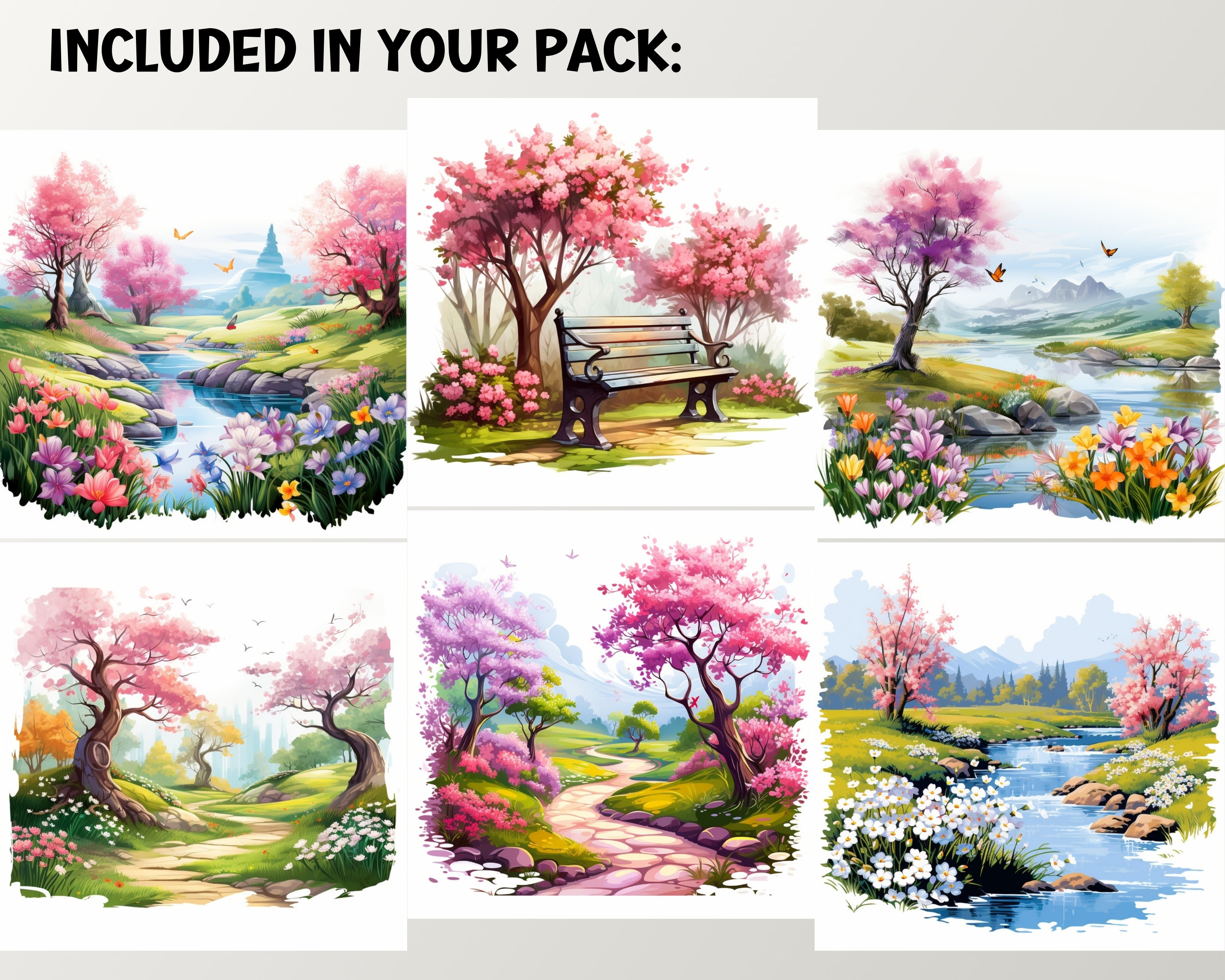 Vibrant Spring Scenes Watercolor Clipart, Digital & Paper Craft ...