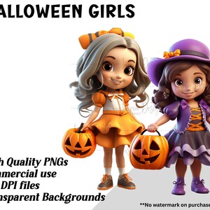 3D Style Cute Little Halloween Girls Children Clipart, Commercial Use ...