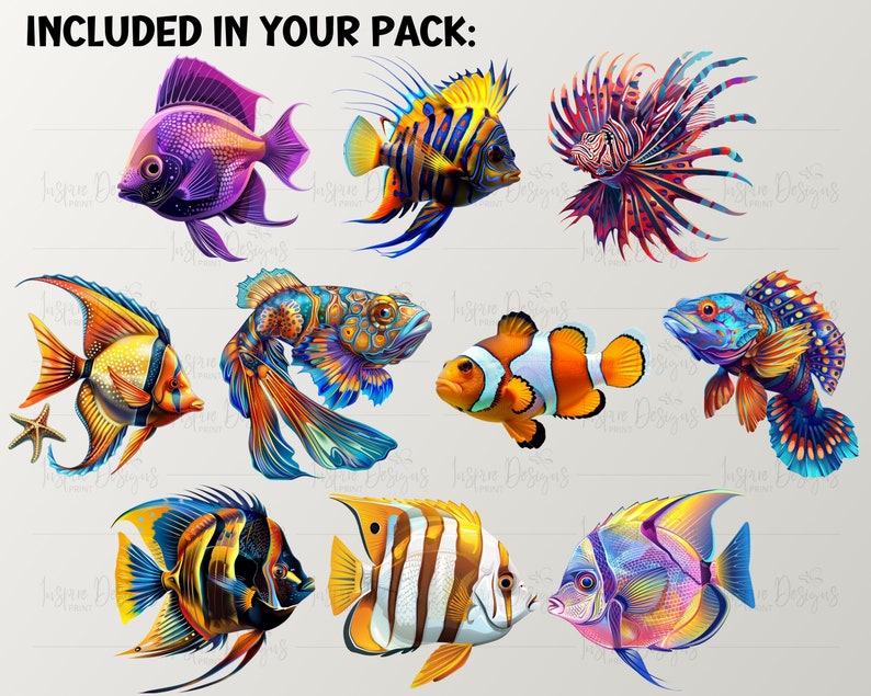 Amazing Tropical Fish Watercolor Clipart, Underwater Sea Life Instant ...