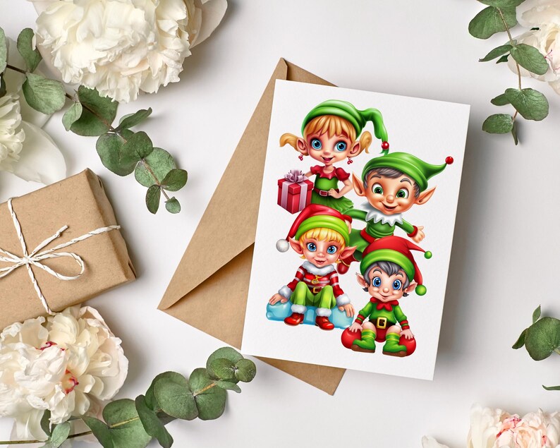 Cute Christmas Elves Clipart, Cartoon Style, Transparent Instant ...