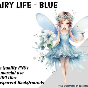 Fairy Life Blue Watercolor Clipart, Digital Craft, Instant Download ...