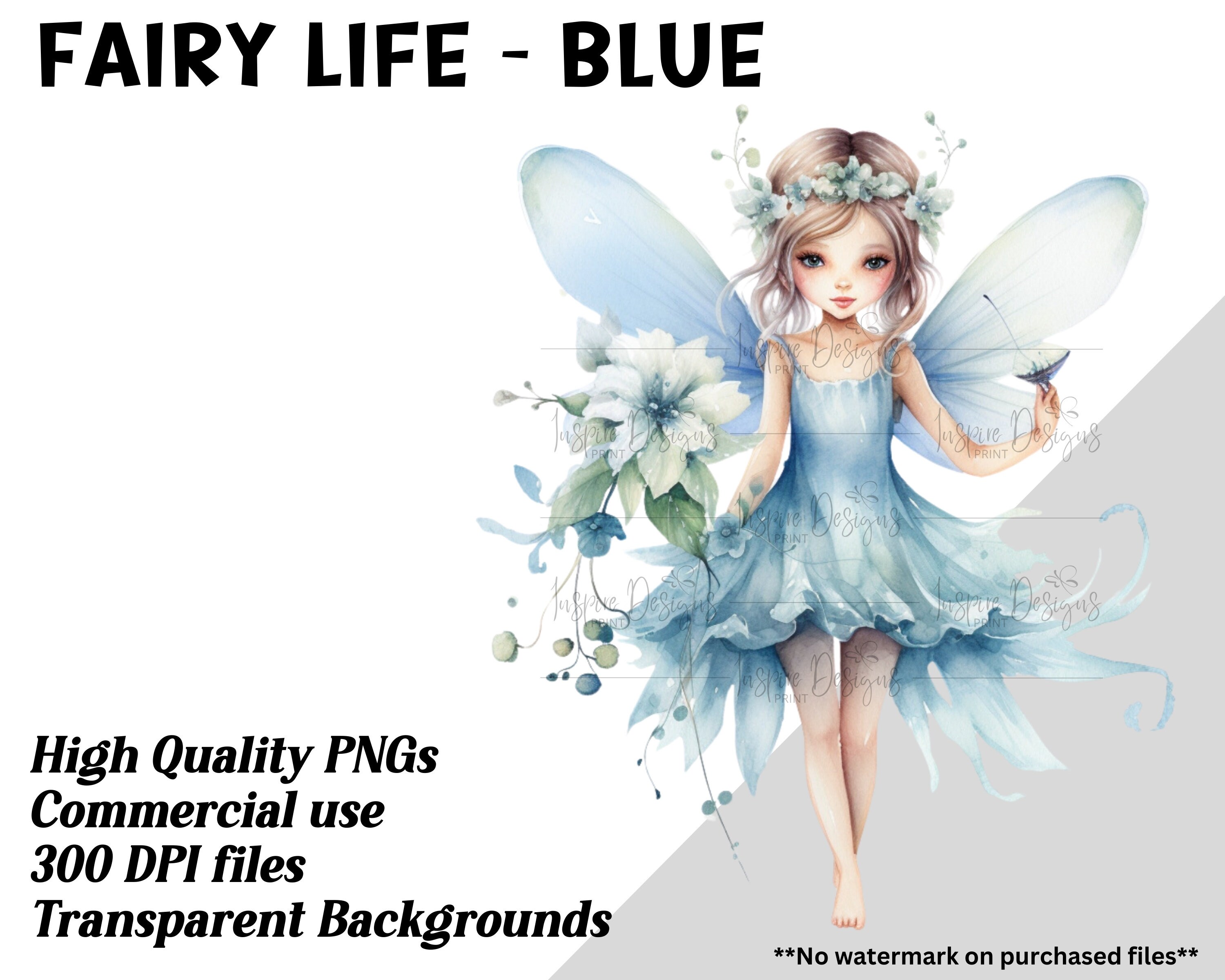 Fairy Life Blue Watercolor Clipart, Digital Craft, Instant Download ...