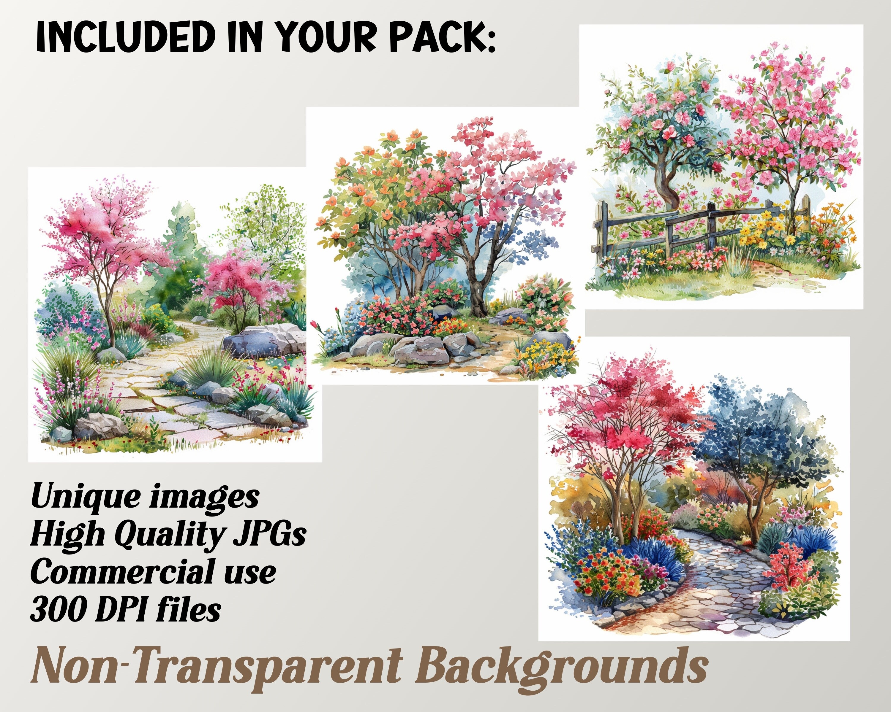 Country Gardens Watercolor Spring Scenes Clipart, Digital & Paper Craft ...