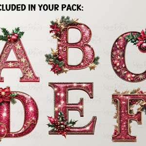 Red Glitter Letters Clipart, Sparkly Christmas Alphabet Digital / Paper ...