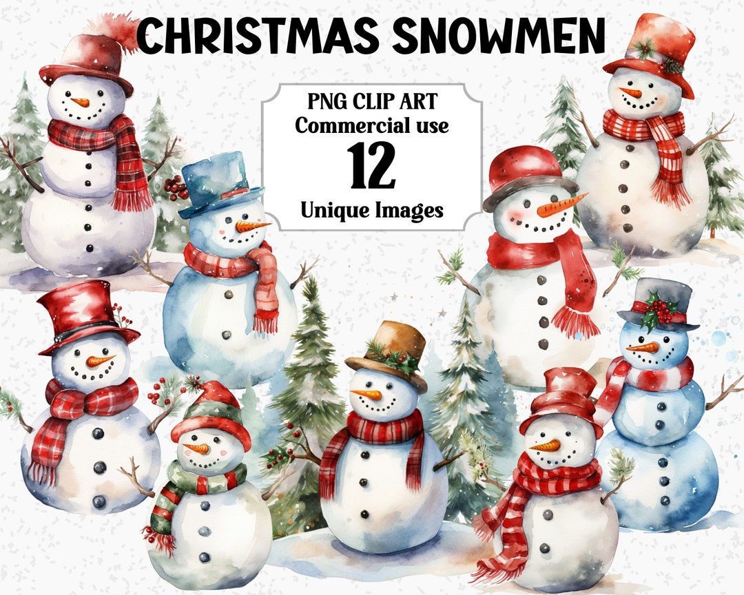 Christmas Snowman Winter Scenes Watercolor Clip Art, Craft Scrapbooking ...