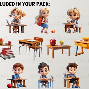 3D Style Back to School Clipart Set2, Commercial Use Children People ...