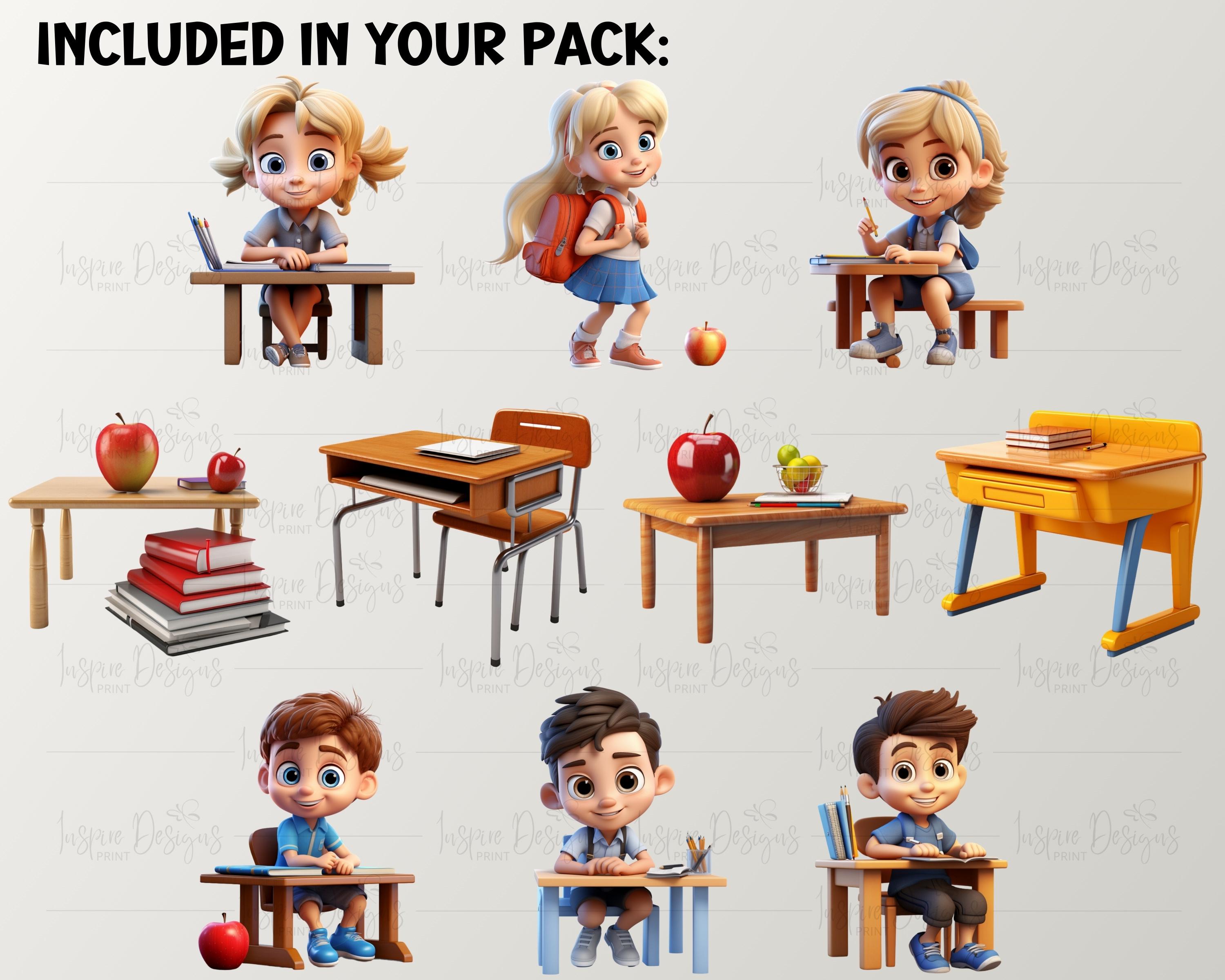3D Style Back to School Clipart Set2, Commercial Use Children People ...