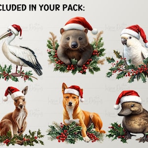 Australian Christmas Animals Clipart Set 1, Watercolor Animals Koala ...