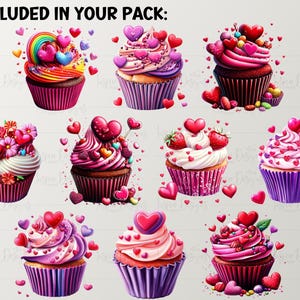 Valentines Day Cupcakes Clipart, Cute Cards & Craft, Sweet Love Food ...