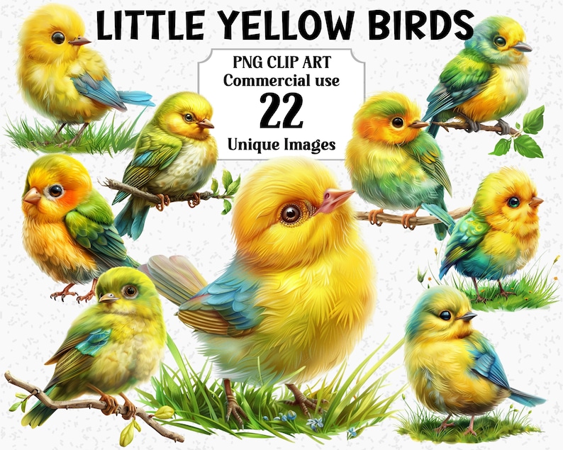 Little Yellow Birds Watercolor Cute Animals Clipart, Digital & Paper ...