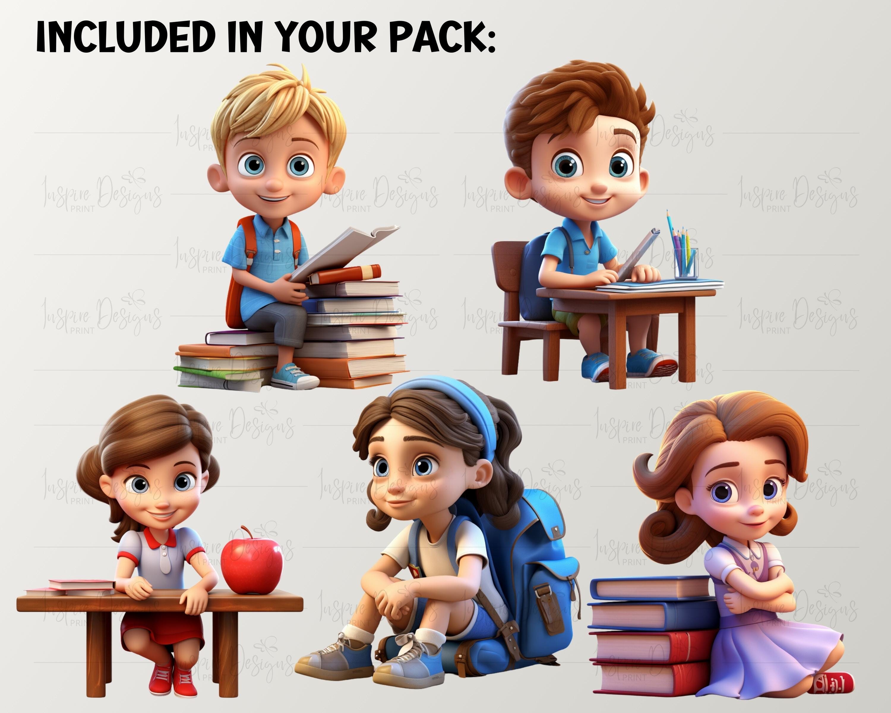3D Style Back to School Kids Clipart, Commercial Use Children People ...
