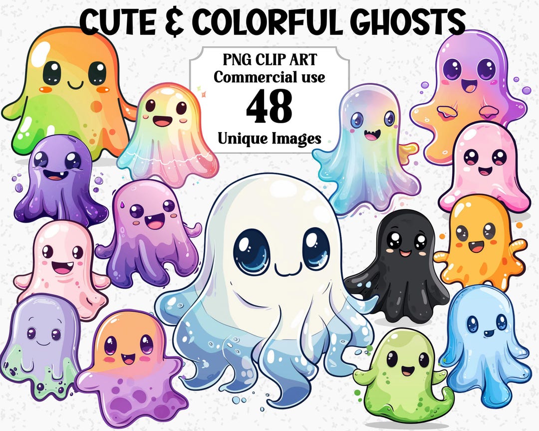 Cute & Colorful Ghosts Clipart Spooky Kawaii Digital Craft Instant ...