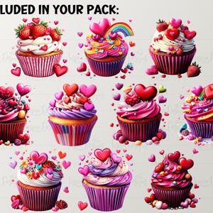 Valentines Day Cupcakes Clipart, Cute Cards & Craft, Sweet Love Food ...