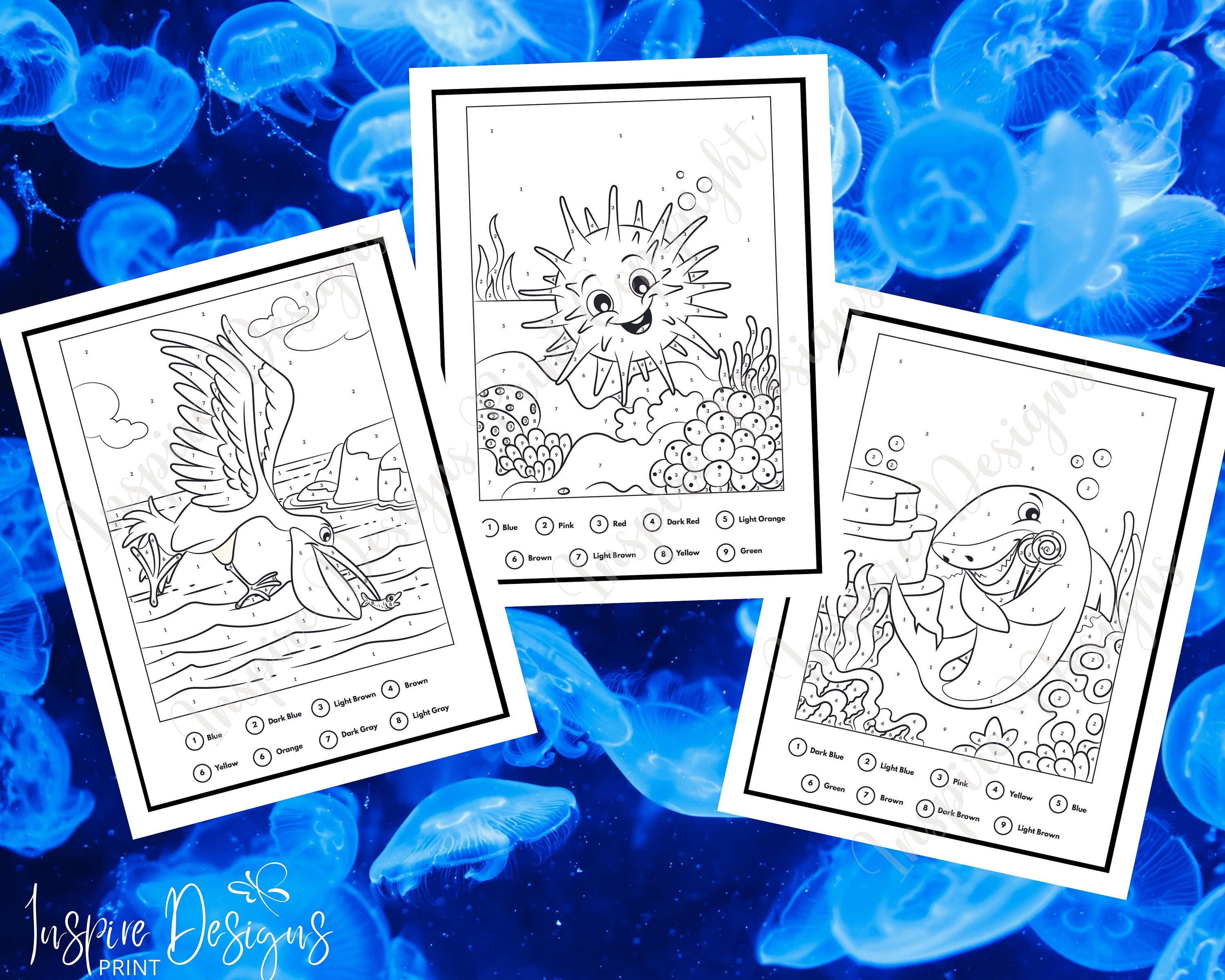 30 SEA LIFE Color by Number Coloring Pages PDF Printables - Etsy