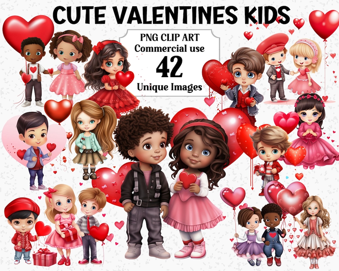 Cute Valentines Day Kids Clipart, Watercolor Boys & Girls, Love Cards ...