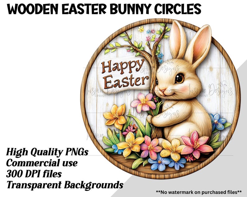 Wooden Easter Bunny Circles Signs Clipart, Cute Rabbit Digital Crafts ...