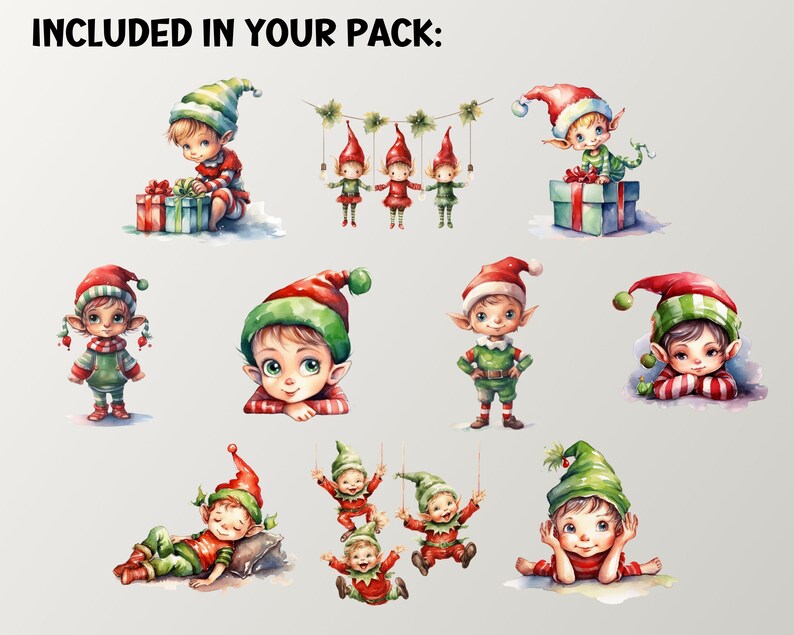 Cheeky Christmas Elves Watercolor Clipart, Craft Sublimation ...