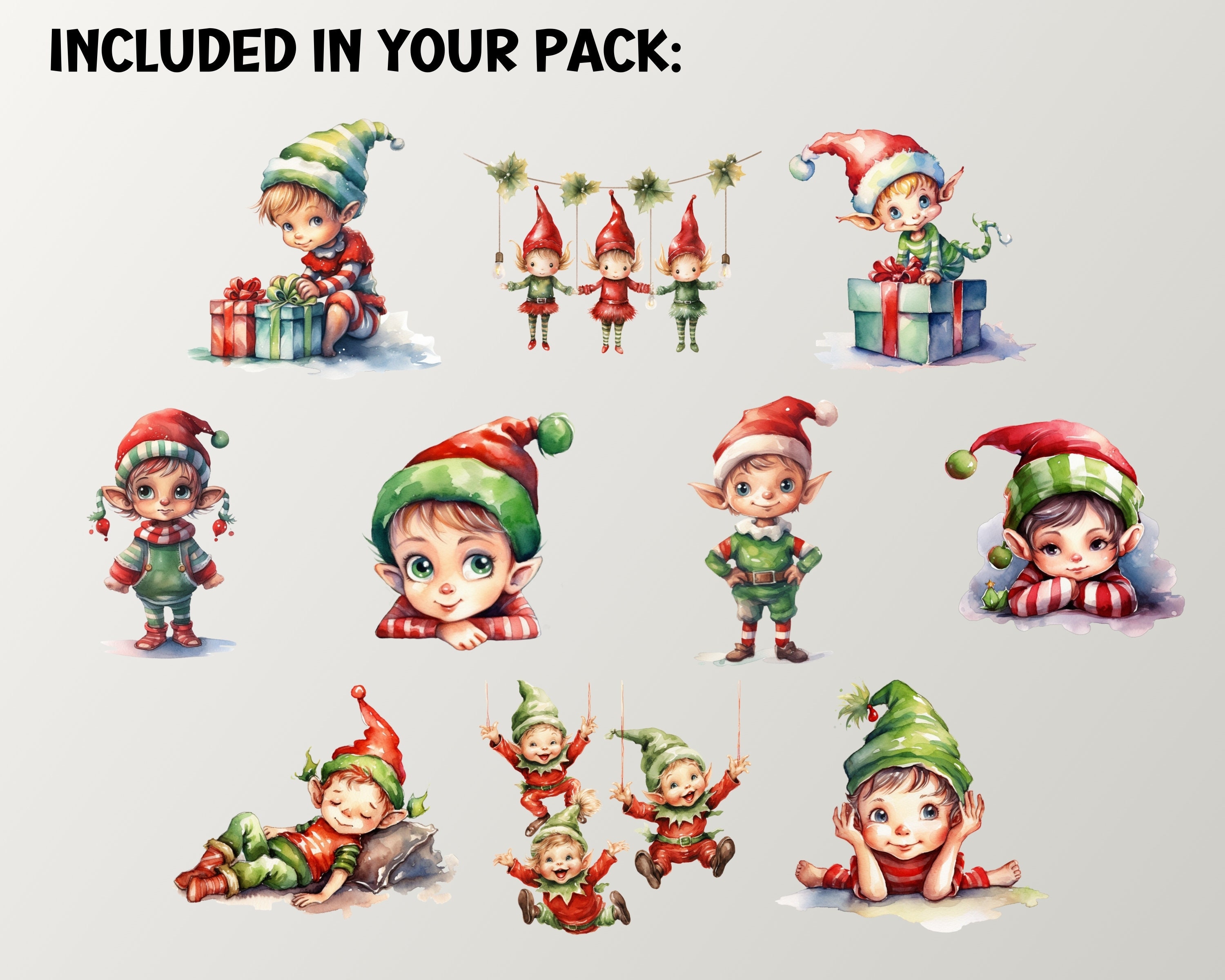 Cheeky Christmas Elves Watercolor Clipart, Craft Sublimation ...