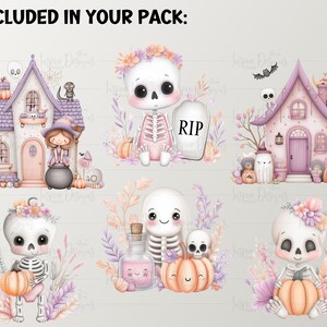 Cute Pastel Halloween Clipart Ghost Pumpkin Skeleton Haunted House ...