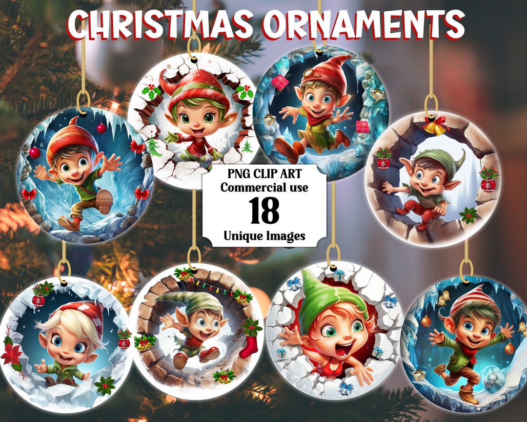 3D Cheeky Elves Christmas Break Through Ornament Sublimation PNG ...