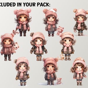 Pastel Pink Little Winter Girls Clipart, Instant Download Commercial ...