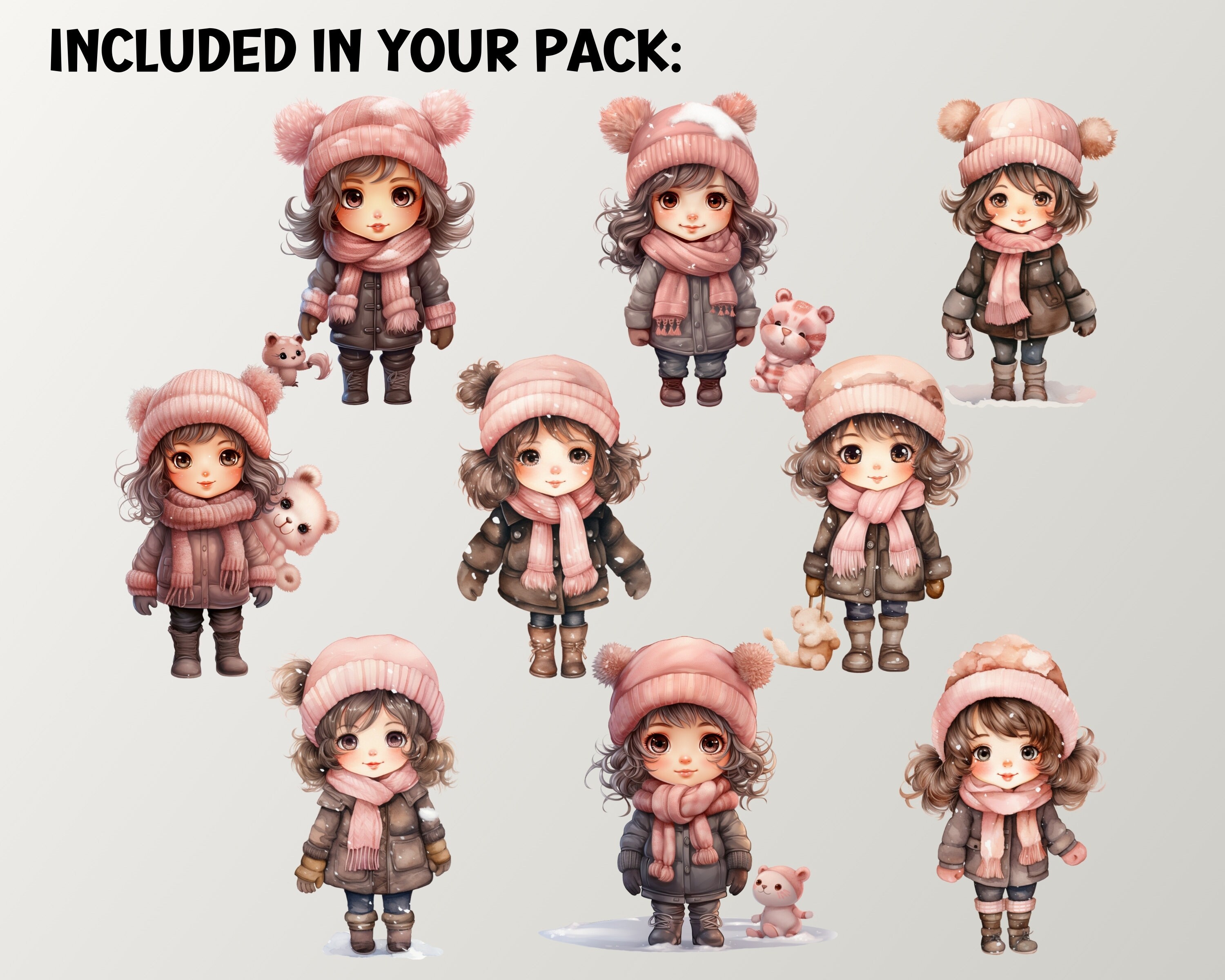 Pastel Pink Little Winter Girls Clipart, Instant Download Commercial ...