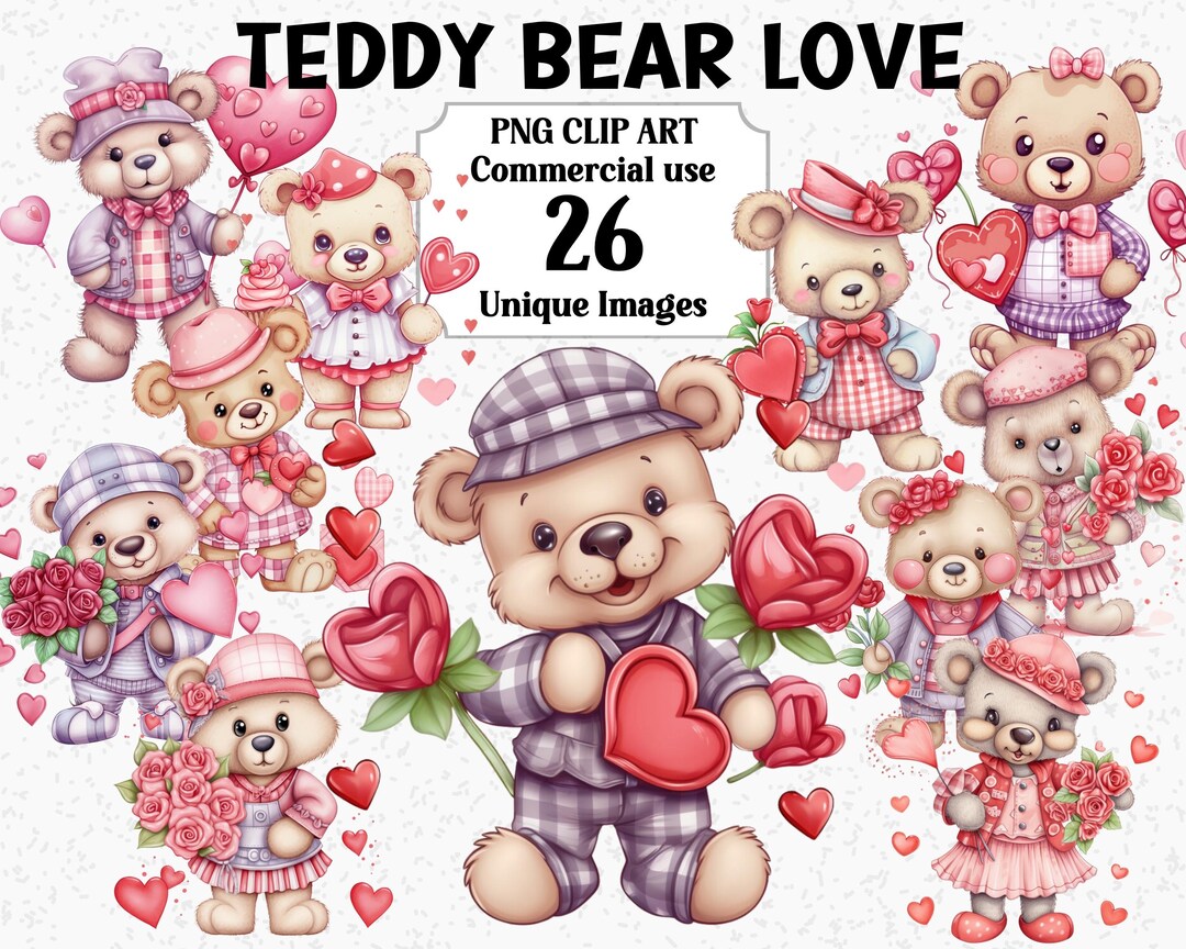 Teddy Bear Love Clipart, Cute Valentines Day Cards & Crafts, Vibrant ...