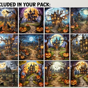 Spooky Halloween Scenes Watercolor Clipart, Craft Digital Papers ...
