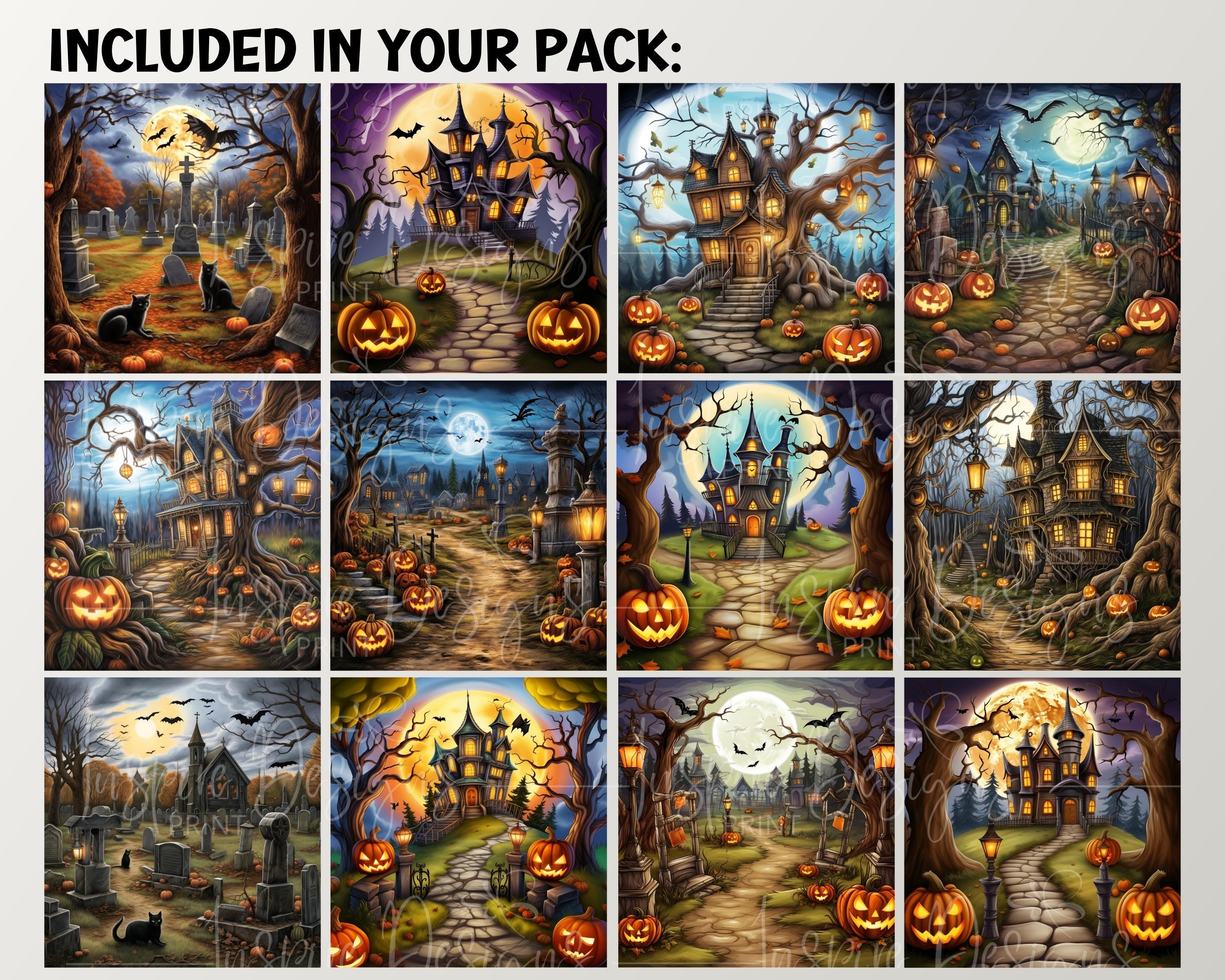 Spooky Halloween Scenes Watercolor Clipart, Craft Digital Papers ...