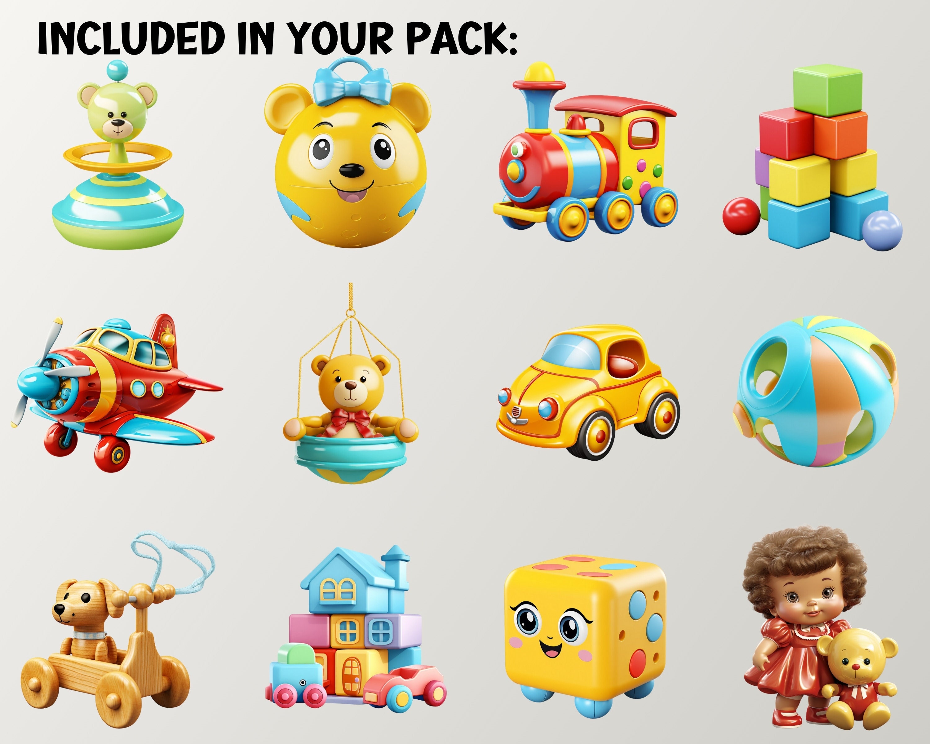3D Style Cute Baby Toys Clipart, Instant Download Commercial Use ...