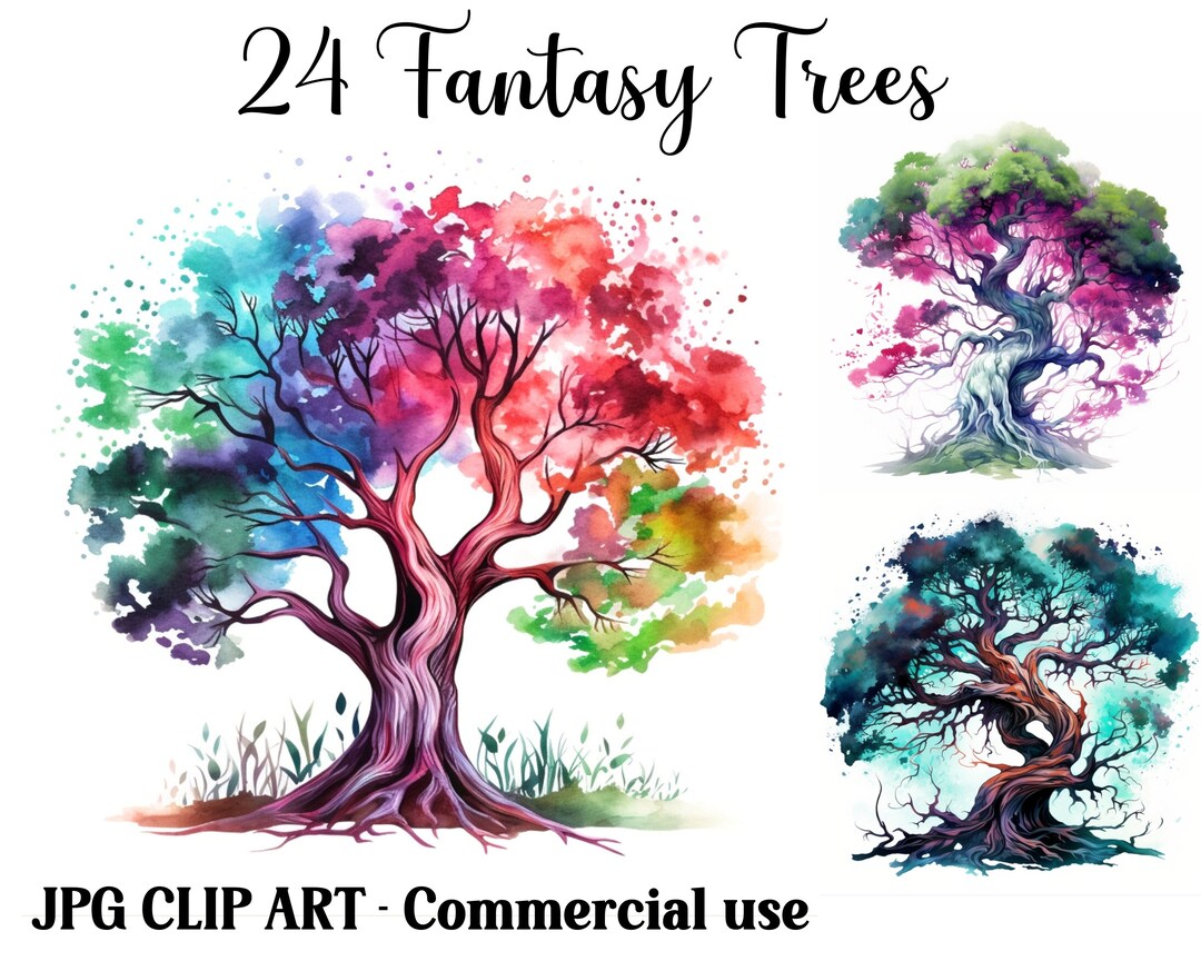 Fantasy Trees Watercolor Clipart Scenes, Digital/paper Craft, Instant ...