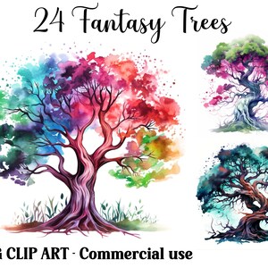 Fantasy Trees Watercolor Clipart Scenes, Digital/paper Craft, Instant ...