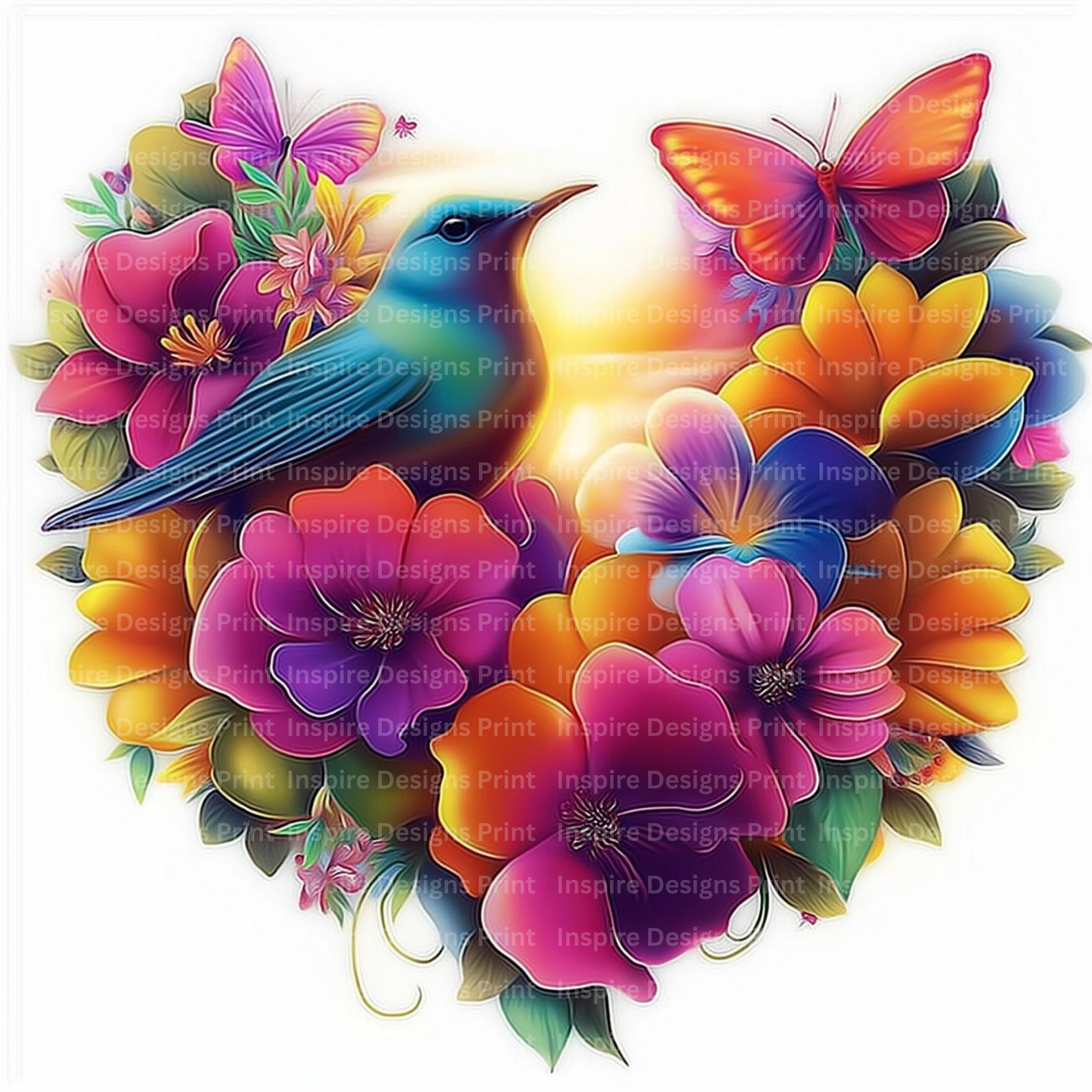 Vibrant Clipart Butterfly Floral Hearts Digital Whimsical Flowers ...