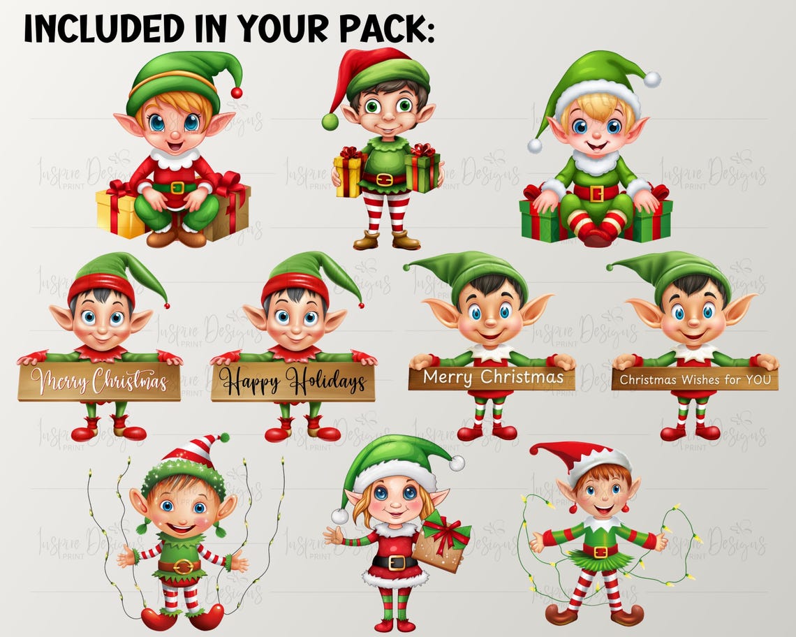 Cute Christmas Elves Clipart, Cartoon Style, Transparent Instant ...