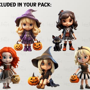 3D Style Cute Little Halloween Girls Children Clipart, Commercial Use ...