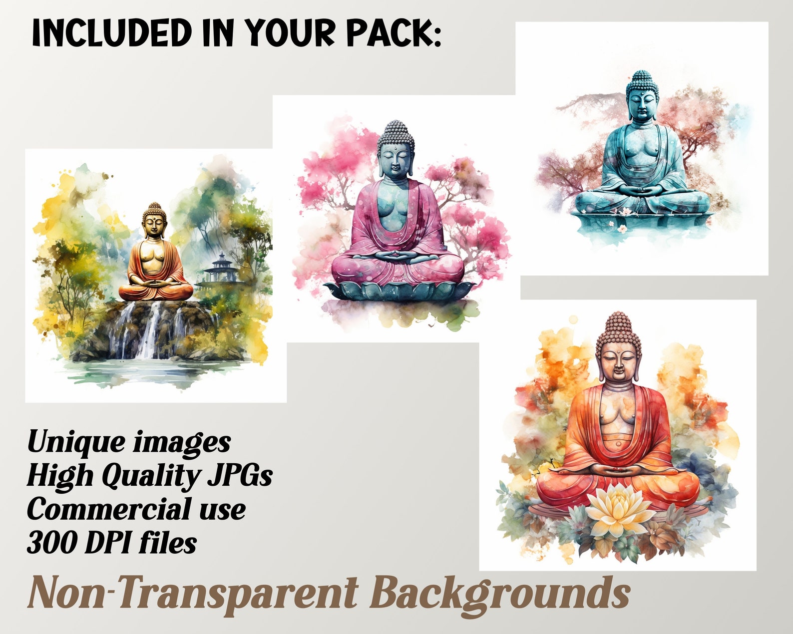 Spiritual Buddha Scenes Watercolor Landscape Clipart, Digital & Paper ...