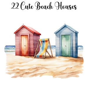 Watercolor Clipart Cute Beach Houses Pngs Digital Craft Colorful ...