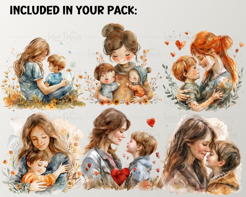 A Mothers Love Watercolor Clipart, Mom Mum Child Girl Boy Kids Craft ...