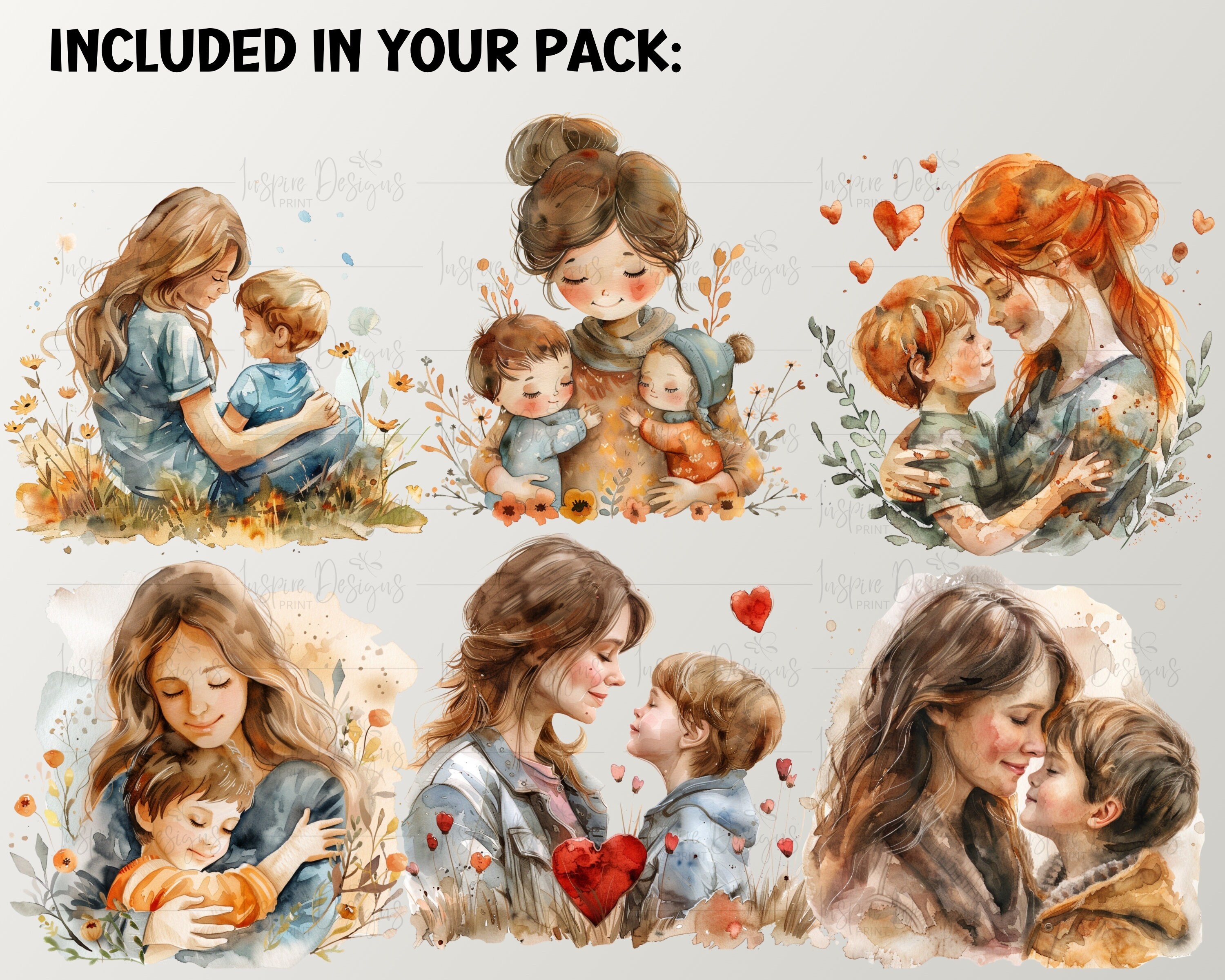 A Mothers Love Watercolor Clipart, Mom Mum Child Girl Boy Kids Craft ...