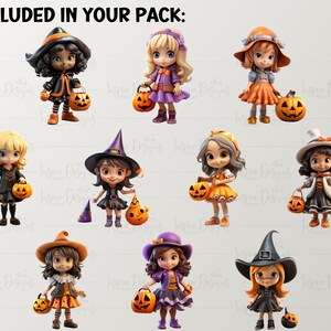3D Style Cute Little Halloween Girls Children Clipart, Commercial Use ...