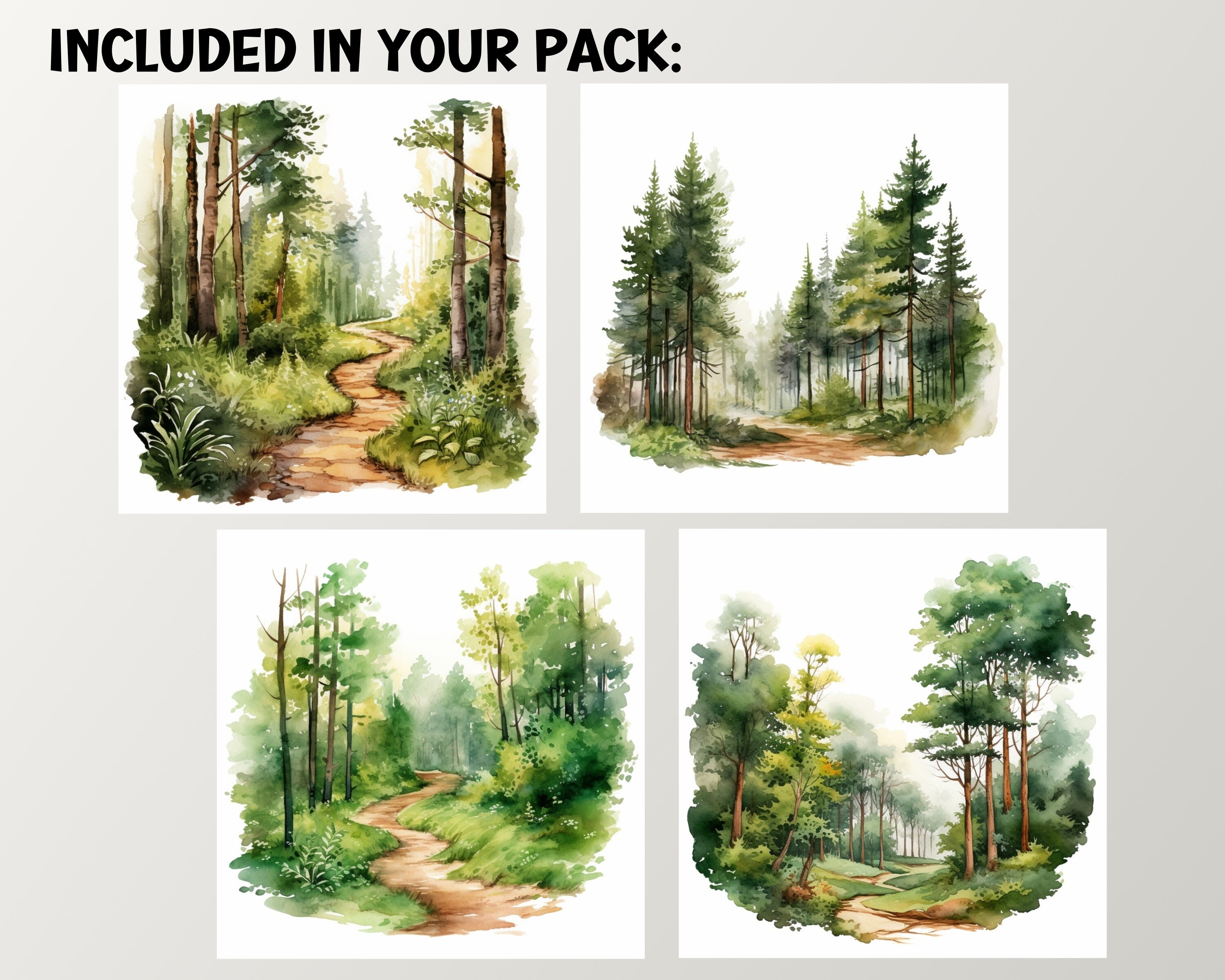 Forest Pathways Watercolor Clipart Scenes, Digital Craft, Instant ...
