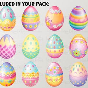 Cute Pastel Easter Eggs Clipart, Pink & Yellow Cartoon Style Digital ...