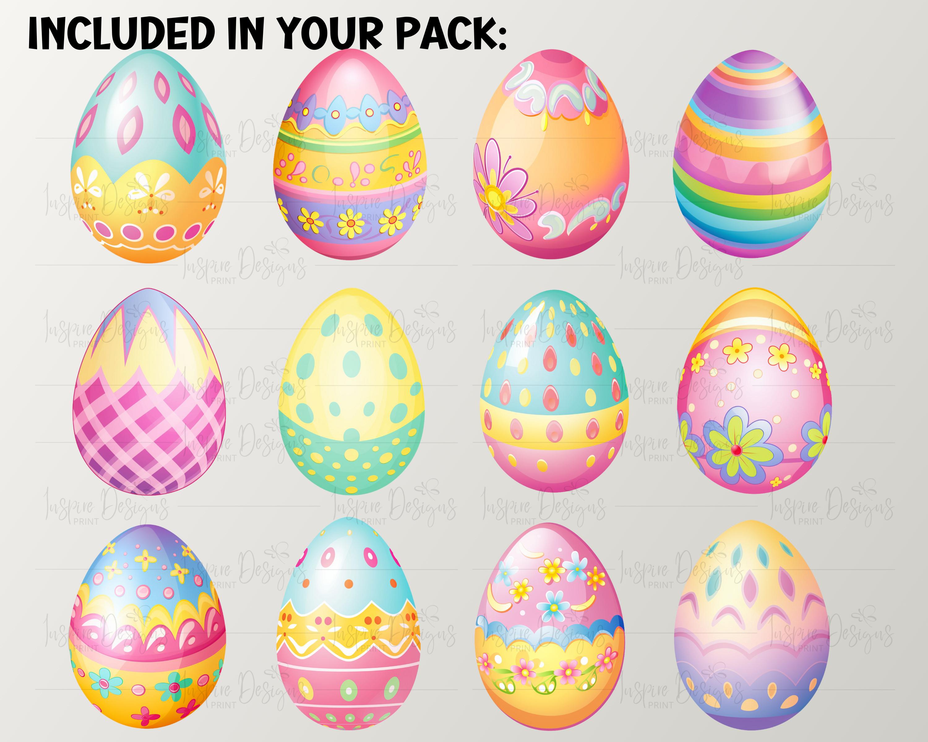 Cute Pastel Easter Eggs Clipart, Pink & Yellow Cartoon Style Digital ...