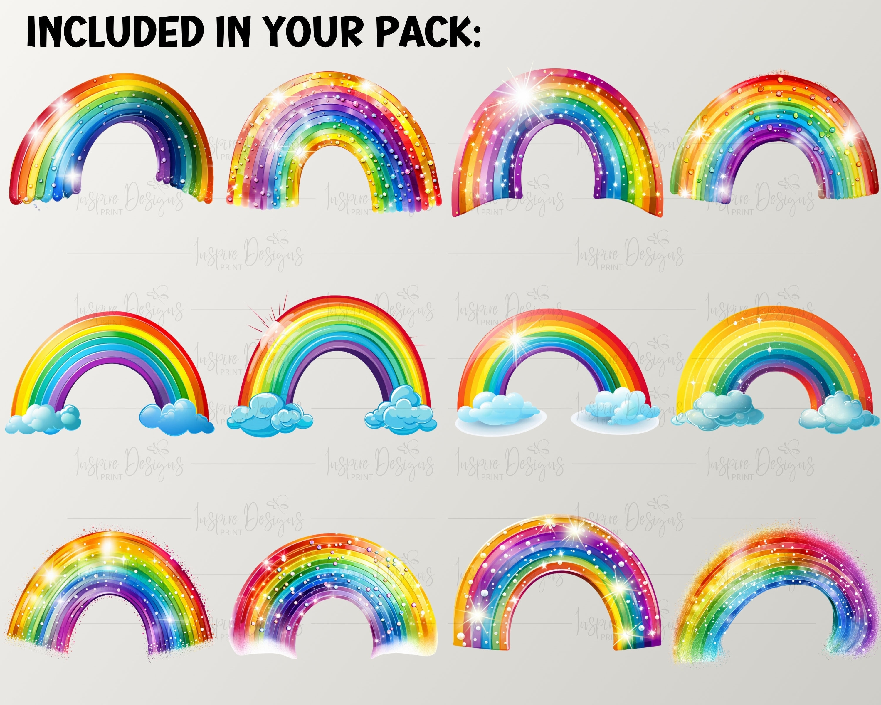 Bright Sparkly Rainbows Cute Watercolor Clipart, Digital & Paper Crafts ...